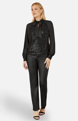 YUMI Sequin Pussy Bow Top