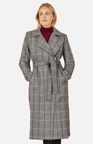 YUMI Check Oversize Long Biker Coat