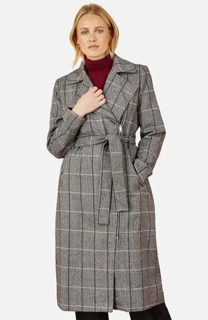 YUMI Check Oversize Long Biker Coat