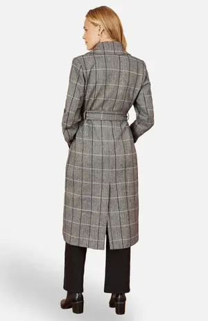YUMI Check Oversize Long Biker Coat