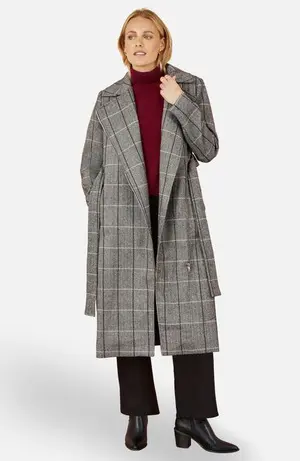 YUMI Check Oversize Long Biker Coat