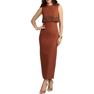 Mac Duggal Sleeveless Embellished Cape Sheath Midi Dress
