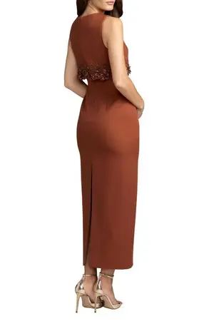 Mac Duggal Sleeveless Embellished Cape Sheath Midi Dress