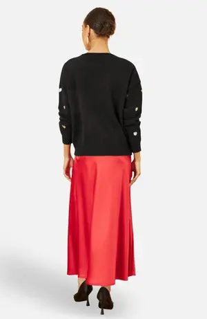 YUMI Sequin Heart V-neck Jumper