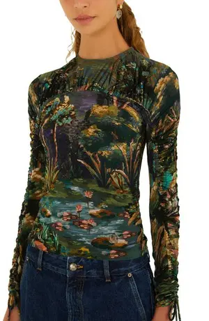 Farm Rio Petricor Long Sleeve Ruched Jersey Top