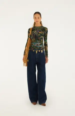 Farm Rio Petricor Long Sleeve Ruched Jersey Top