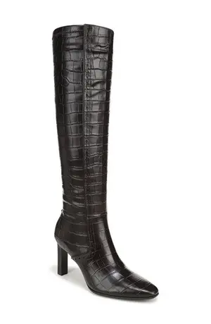 Franco Sarto Damiana Knee-high Boots With Brogue Detailing And Block Heel - Brown