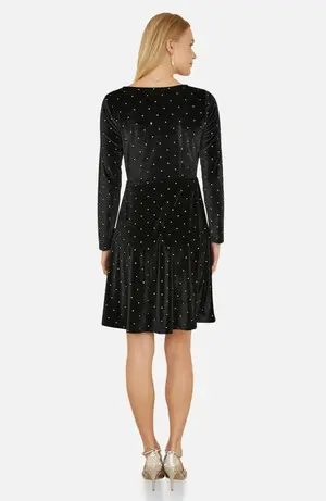 YUMI Diamante Long-sleeve Skater Dress