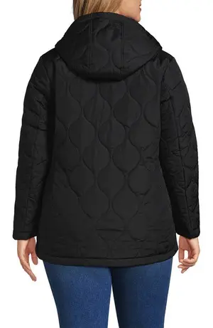 LANDS' END Print Featherfree Quilted Insulated Jacket - Black
