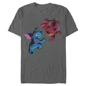 LILO & STITCH Leroy Vs Blue Alien Short Sleeve Graphic T-shirt - Gray: Faceoff