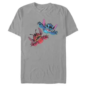LILO & STITCH Leroy Vs Blue Alien Short Sleeve Graphic T-shirt - Gray: Jump