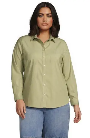 LANDS' END Supima Cotton Long Sleeve Shirt - Chartreuse Thin Stripe