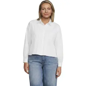 LANDS' END No Iron Boxy Cropped Shirt - White
