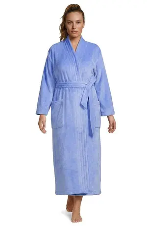 LANDS' END Cozy Plush Midcalf Wrap Robe - Clear Blue Sky
