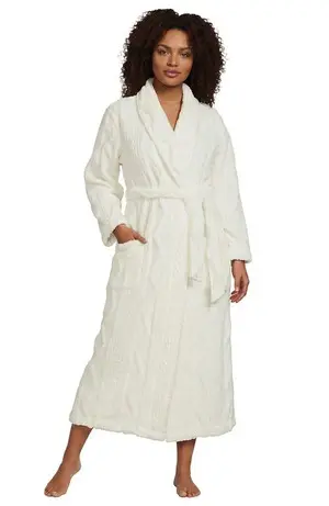 LANDS' END Cozy Plush Midcalf Wrap Robe - Ivory