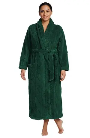 LANDS' END Cozy Plush Long Wrap Robe Pine