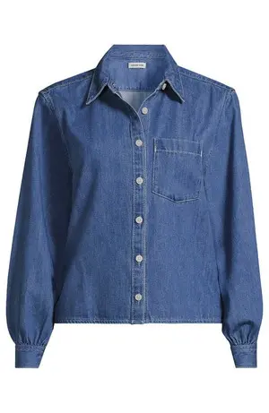 LANDS' END Cropped Denim Button Front Shirt - Light Indigo