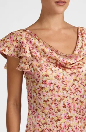 Santorelli Laurel Cap Sleeve Midi Dress In Floral Silk Blend