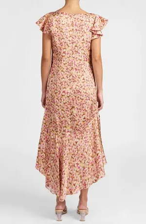 Santorelli Laurel Cap Sleeve Midi Dress In Floral Silk Blend