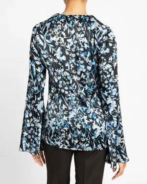 Santorelli Sydney Long Sleeve Floral Ruffle Blouse