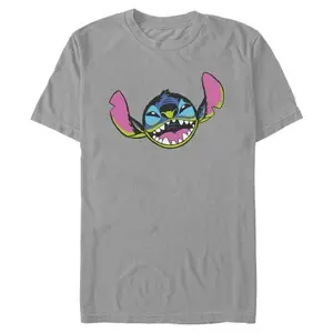 LILO & STITCH Leroy Evil Face Short Sleeve Graphic T-shirt - Gray: Stitch