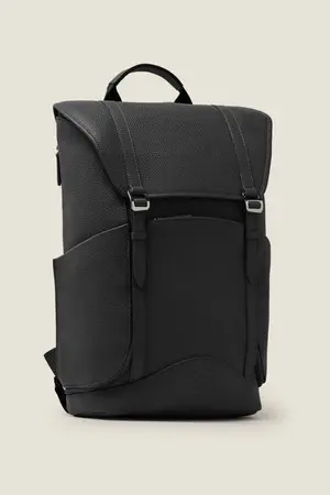 WOOL & OAK Full Grain Leather Travel Backpack - Jet Black