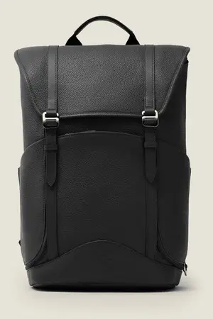 WOOL & OAK Full Grain Leather Travel Backpack - Jet Black
