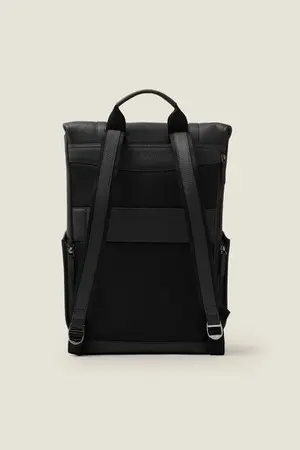 WOOL & OAK Full Grain Leather Travel Backpack - Jet Black