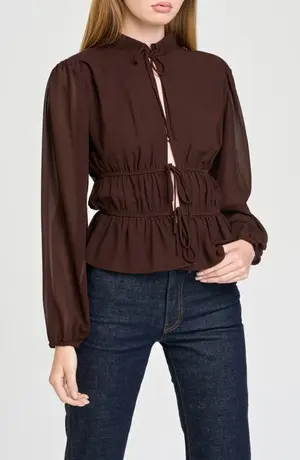 WAYF Elodie Gathered Top - Chocolate