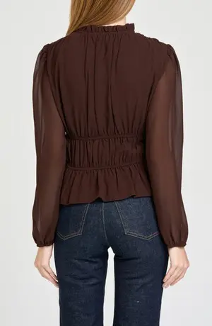 WAYF Elodie Gathered Top - Chocolate