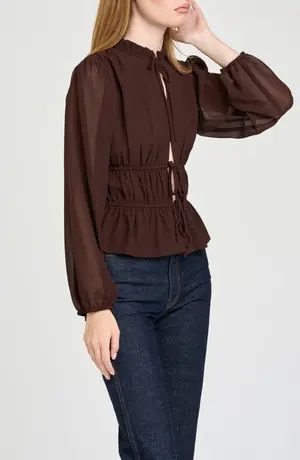 WAYF Elodie Gathered Top - Chocolate