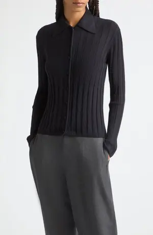 Plan C Rib Extrafine Merino Wool Cardigan