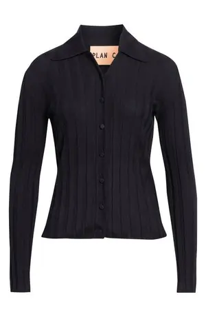 Plan C Rib Extrafine Merino Wool Cardigan