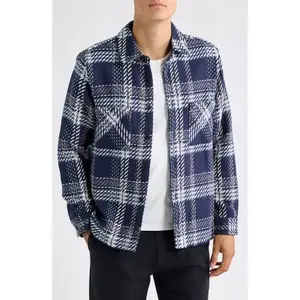 WAX LONDON Whiting Plaid Recycled Cotton Blend Overshirt - Navy/ecru