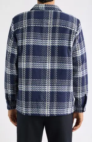 WAX LONDON Whiting Plaid Recycled Cotton Blend Overshirt - Navy/ecru