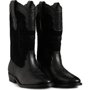 Zadig&Voltaire Embossed Leather Western Boots - Black