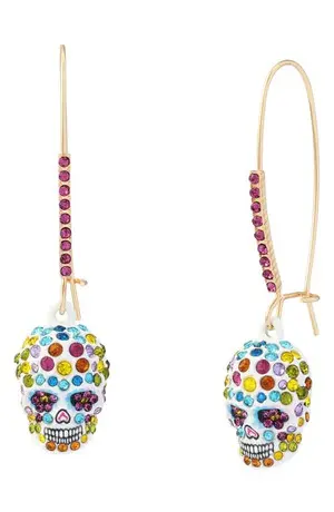 Betsey Johnson Sugar Skull Shepard Hook Drop Earrings