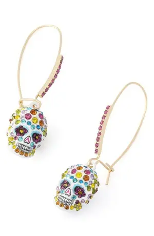 Betsey Johnson Sugar Skull Shepard Hook Drop Earrings