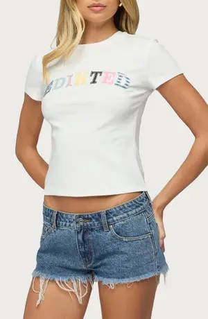 EDIKTED Patchwork Logo Baby Tee