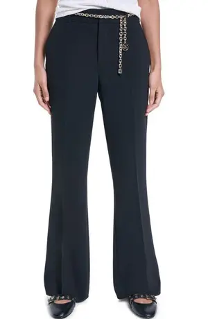 Karl Lagerfeld Paris Chain Belt Straight Leg Career Pants - Black