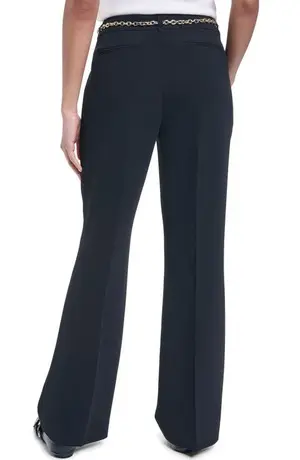 Karl Lagerfeld Paris Chain Belt Straight Leg Career Pants - Black