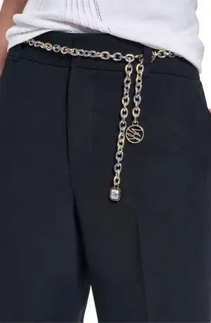 Karl Lagerfeld Paris Chain Belt Straight Leg Career Pants - Black