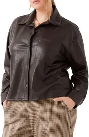 Karen Kane Faux Leather Button Up Shirt