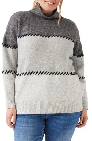 Karen Kane Contrast Stitch Mock Neck Sweater - Gray
