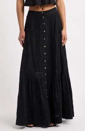 LoveShackFancy Araminta Lace Clip Dot Maxi Skirt - Black