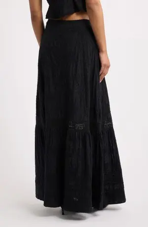 LoveShackFancy Araminta Lace Clip Dot Maxi Skirt - Black