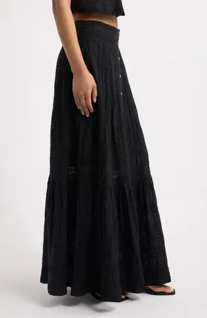 LoveShackFancy Araminta Lace Clip Dot Maxi Skirt - Black