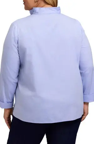 Foxcroft Tammy Ruffle Cotton Popover Top - Blue Wave