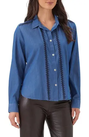 Karen Kane Crochet Trim Cotton Button Up Shirt