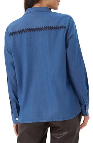 Karen Kane Crochet Trim Cotton Button Up Shirt